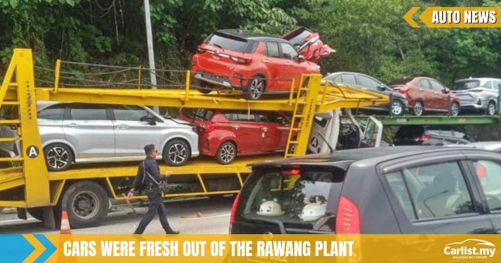 Two trailers carrying Perodua vehicles collided with each other on the ...