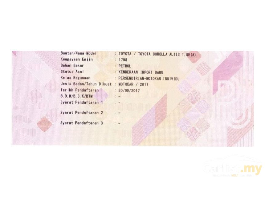 Used 2017 Toyota Corolla Altis 1.8 E Sedan - Toyota Service Record ...