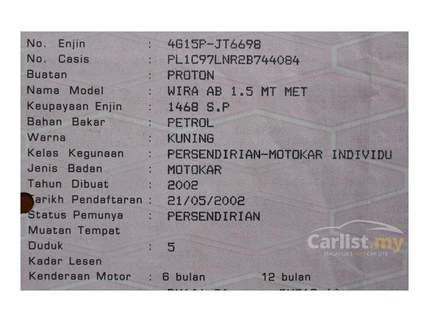 Used (2OO2 Year Make)(No GST)(Proton Wira 1.5 GLi (M) Hatchback)(4G15P ...