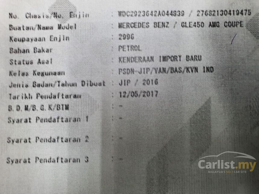 Used 2016/2017 Mercedes-Benz GLE450 3.0 AMG Coupe Local CBU 1 Owner ...
